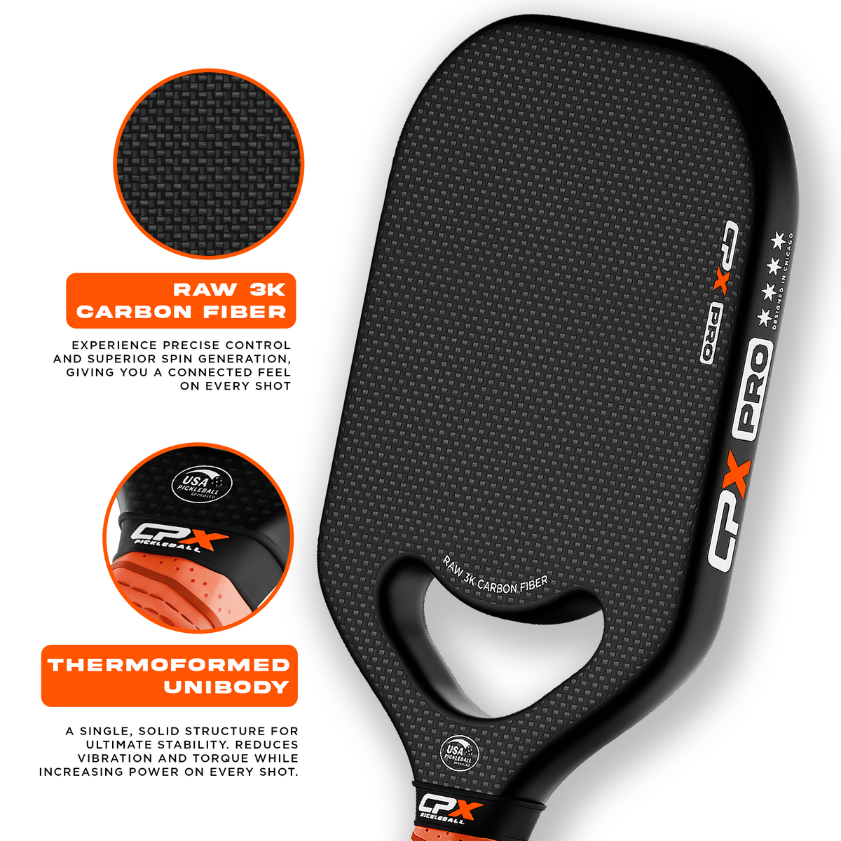 CPX Pro Pickleball Paddle | 3K Carbon Fiber, 19mm